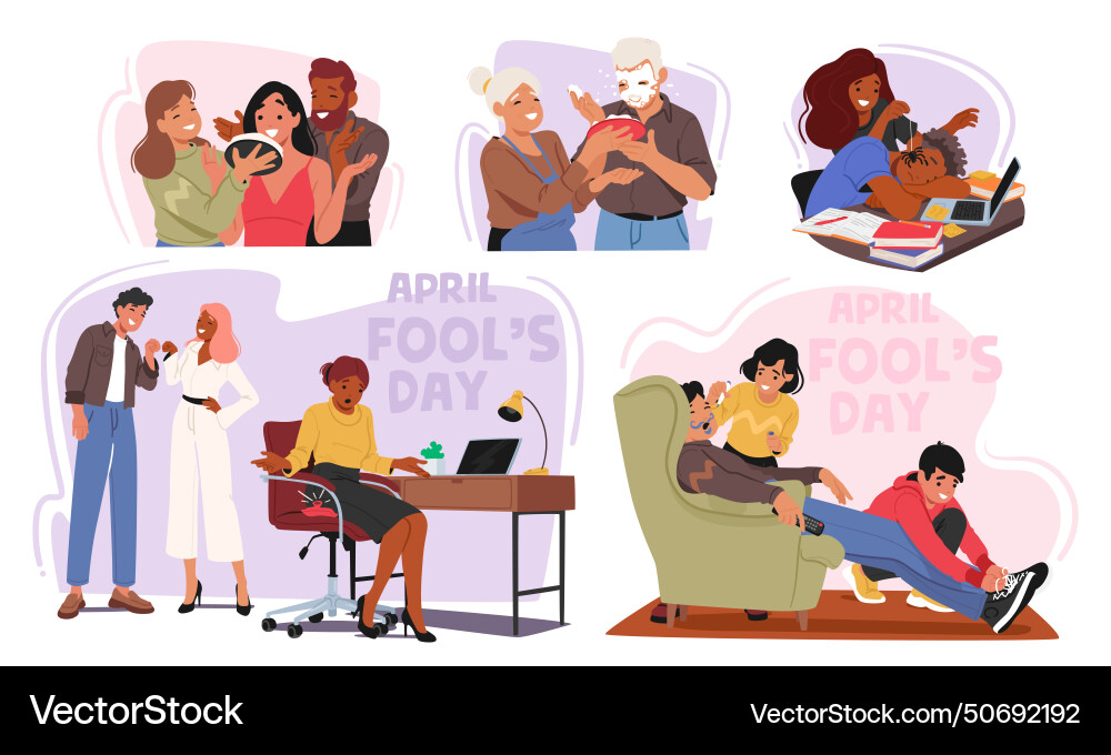 Friends prank each other on april fools day Vector Image