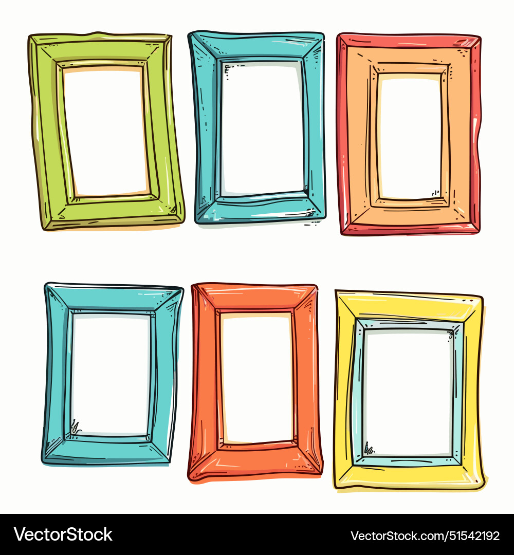 Handdrawn picture frames colorful sketch gallery Vector Image