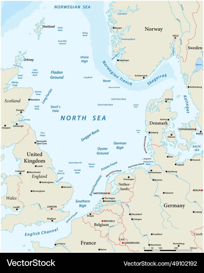 Map of the north sea basin Royalty Free Vector Image