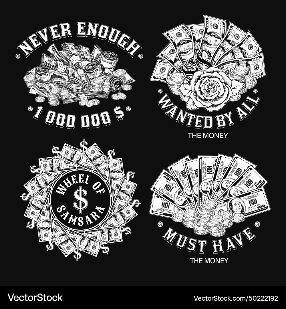 Monochrome Geld-Etiketten mit 100 Dollar Text Vektorbild