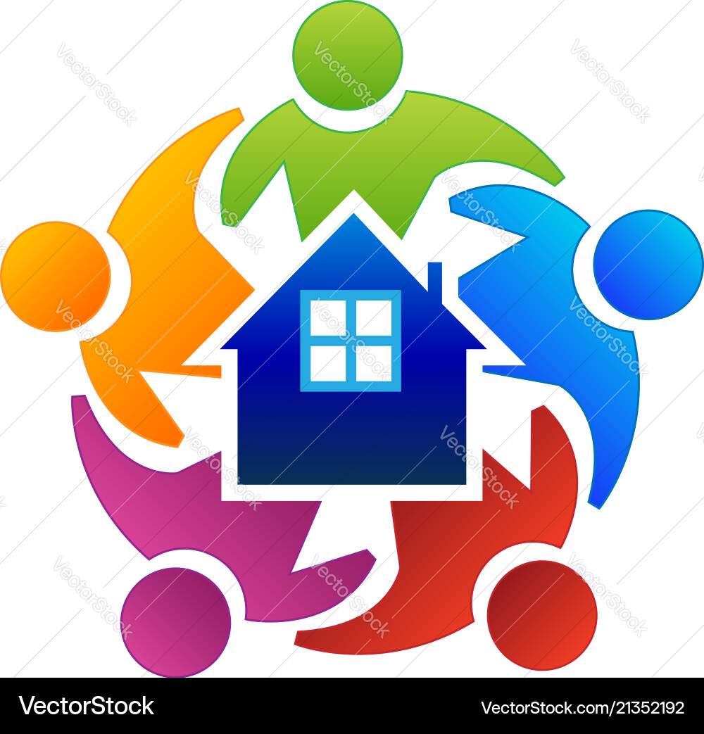 Teamwork people surrounding house home Royalty Free Vector