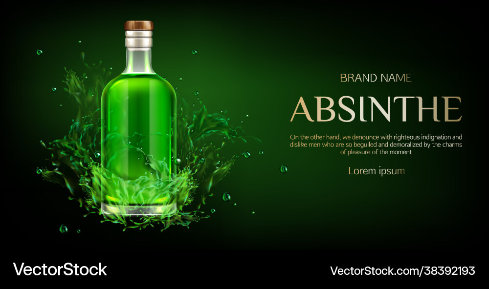 Absinthe bottle mock up banner blank glass flask Vector Image