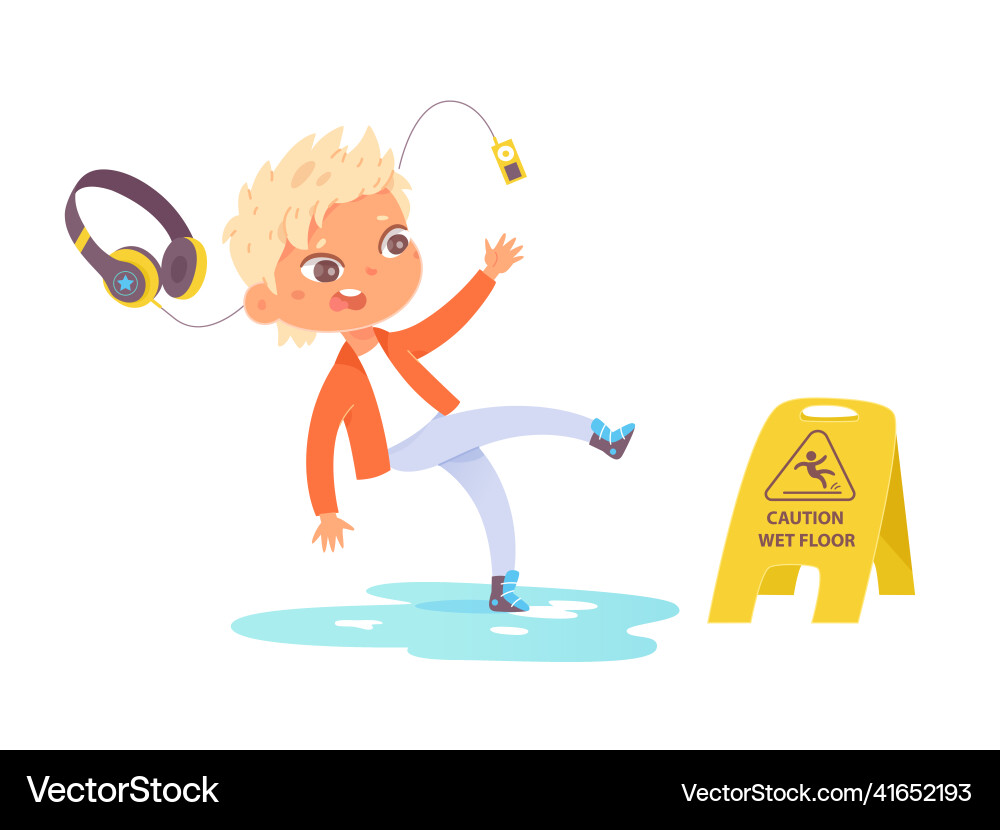 Boy child slipping on wet slippery floor clumsy Vector Image