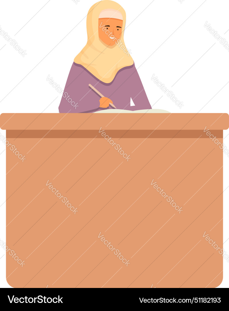 Desk writing arabian girl icon cartoon Royalty Free Vector
