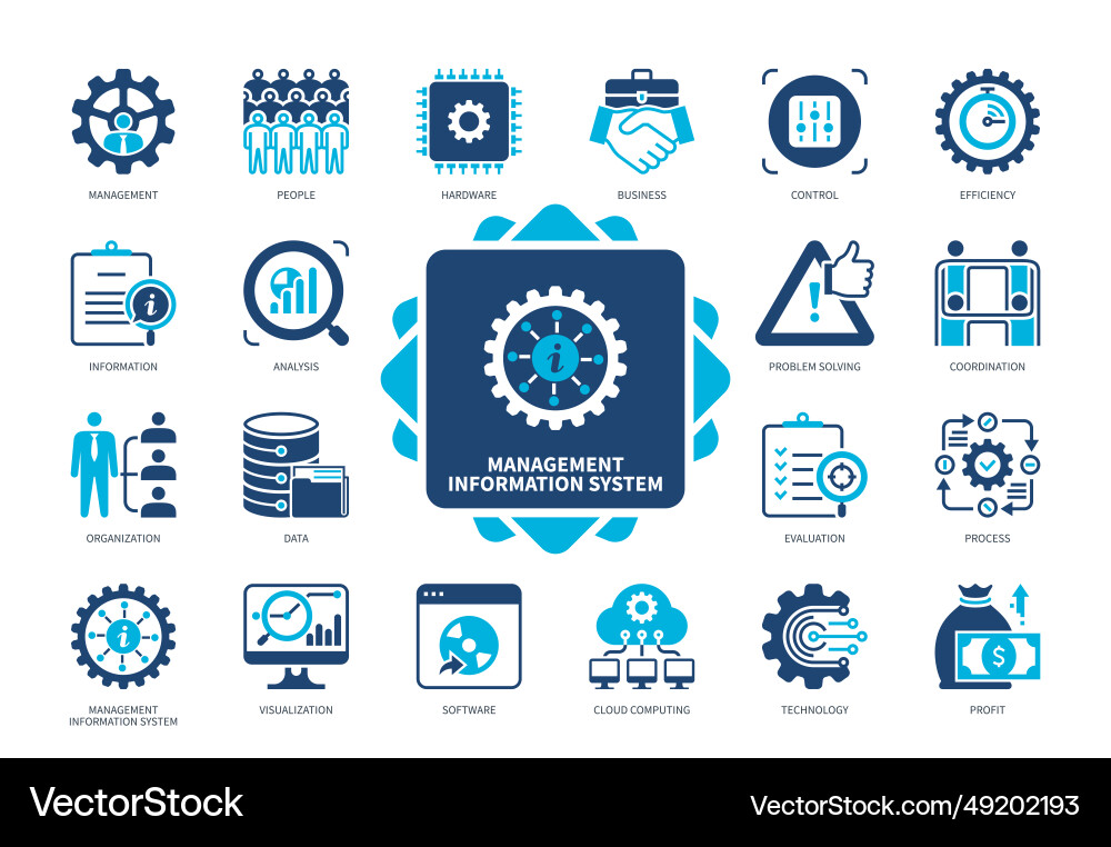 Management information system solid icon set Vector Image