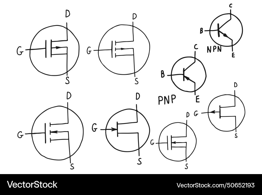 Pnp transistor schematic symbol Royalty Free Vector Image