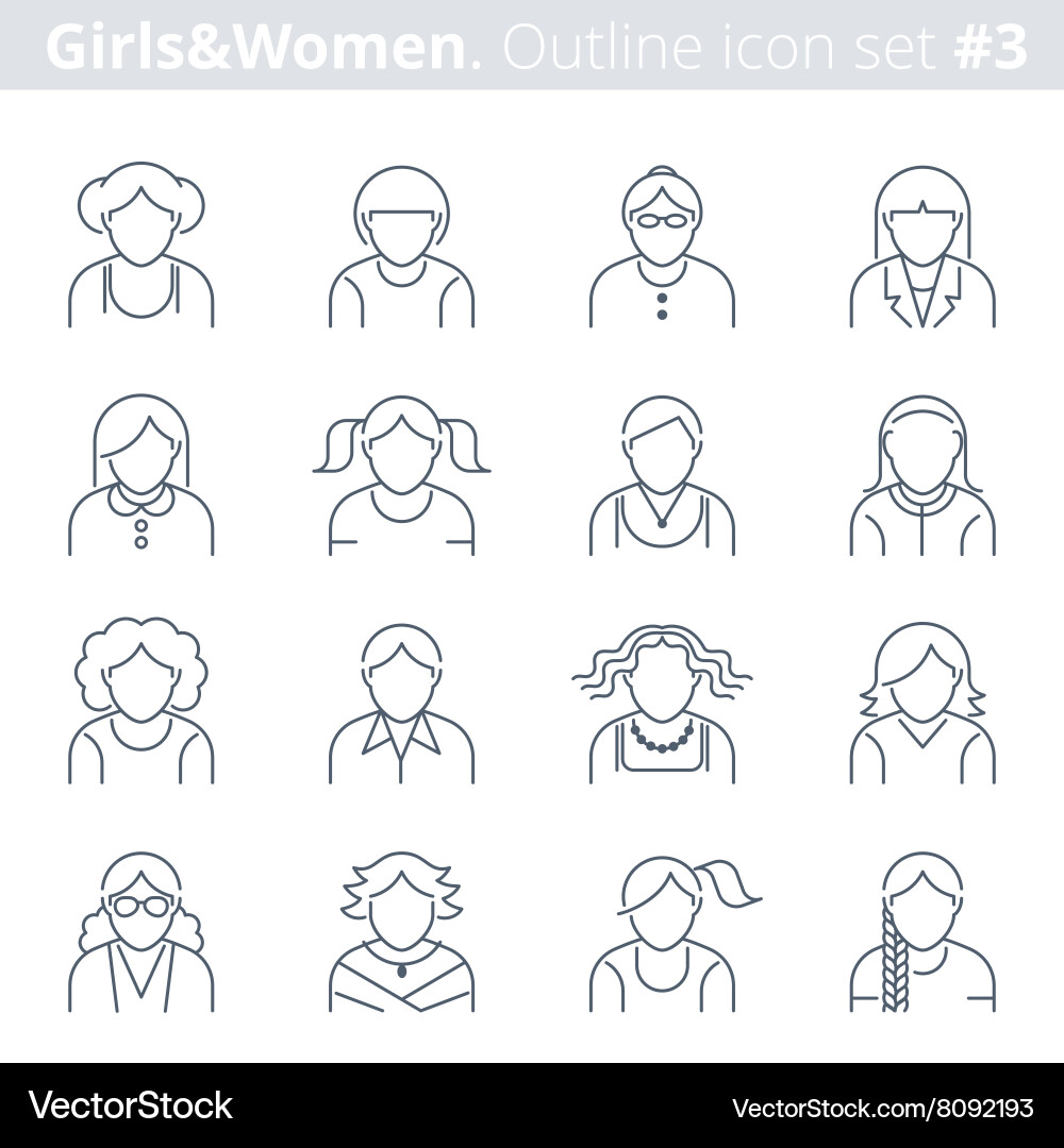 Thin Line People Icons - Women Royalty Free Vector Image