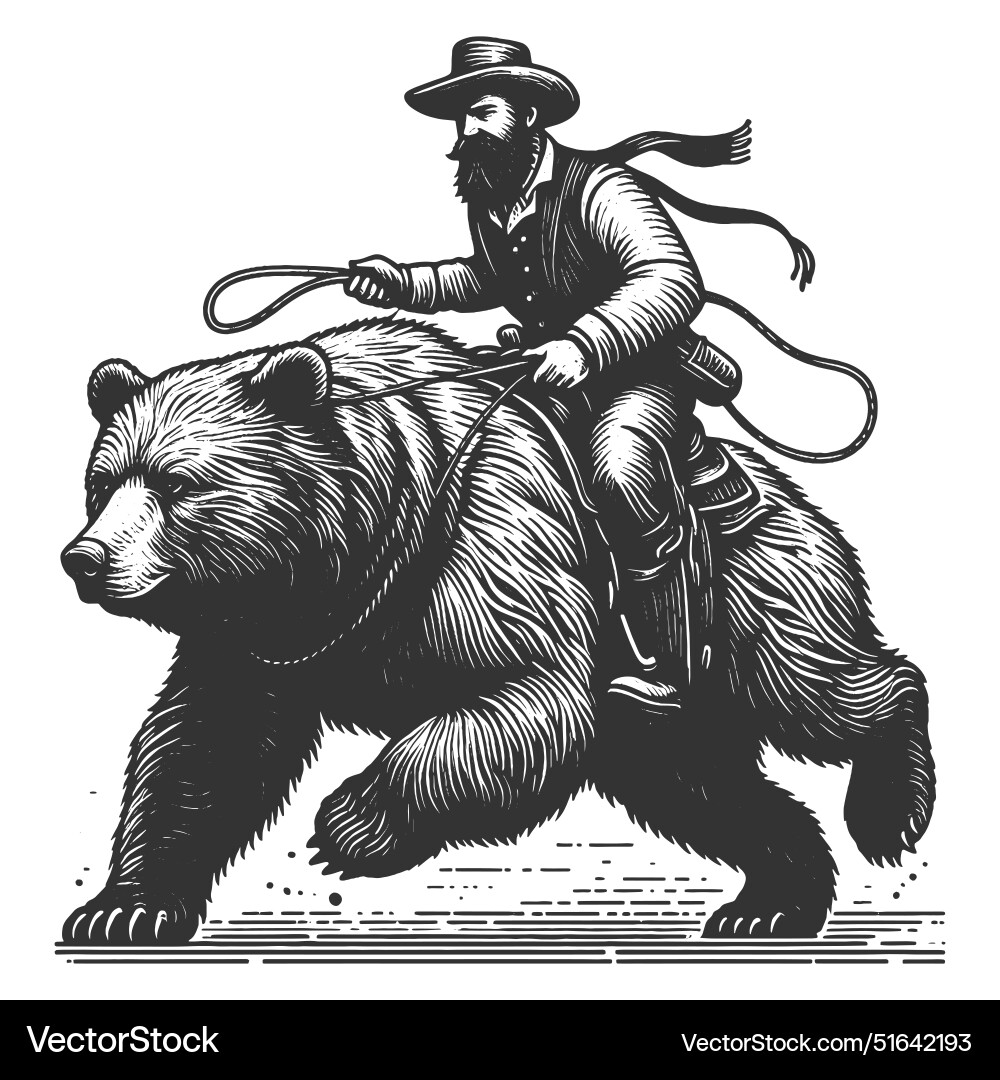 Wild west cowboy riding bear Royalty Free Vector Image