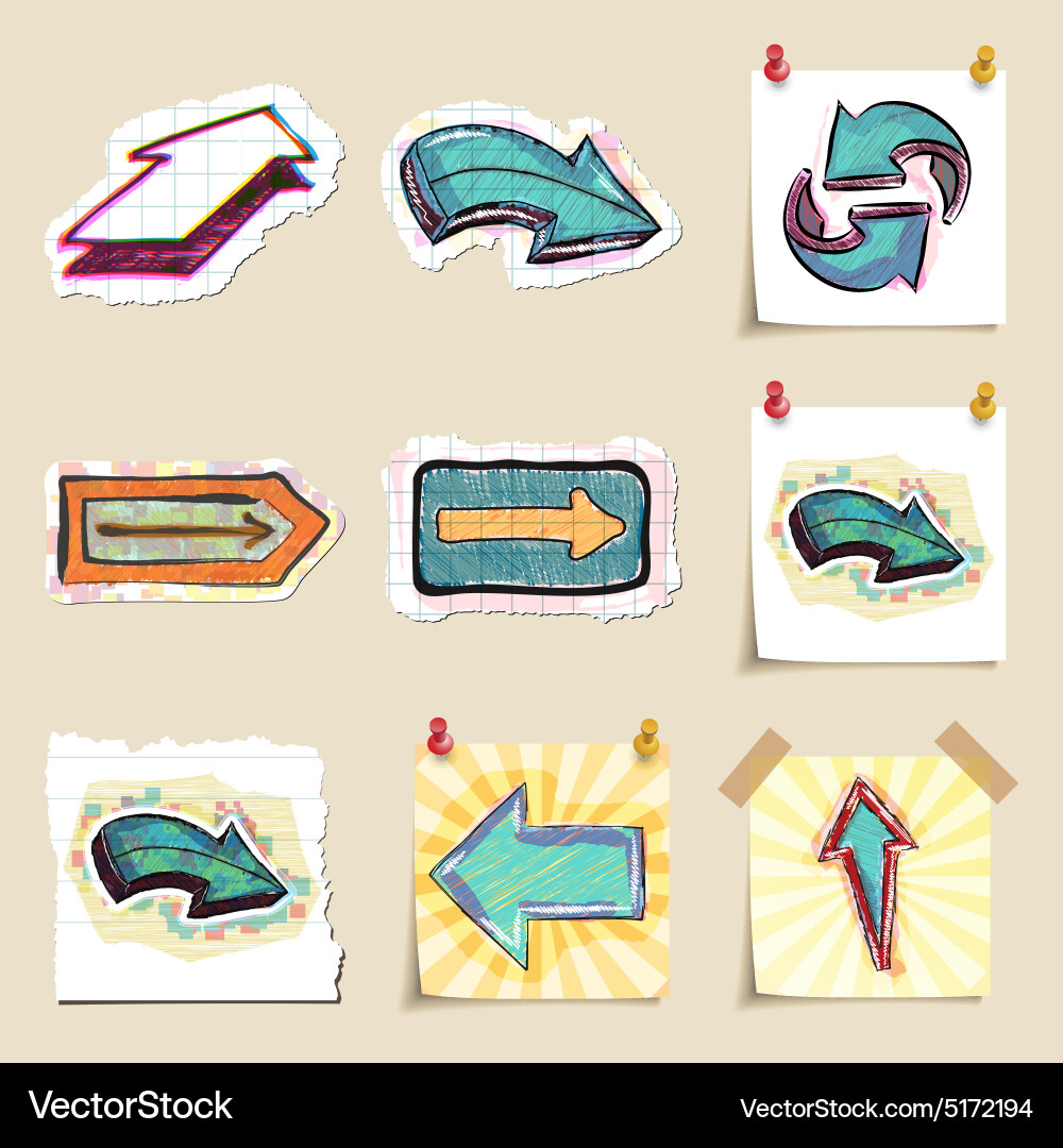 Arrows web icons set hand drawn and isolated Vector Image