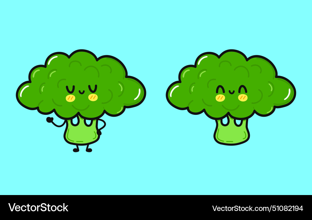 Broccoli character hand drawn cartoon kawaii Vector Image