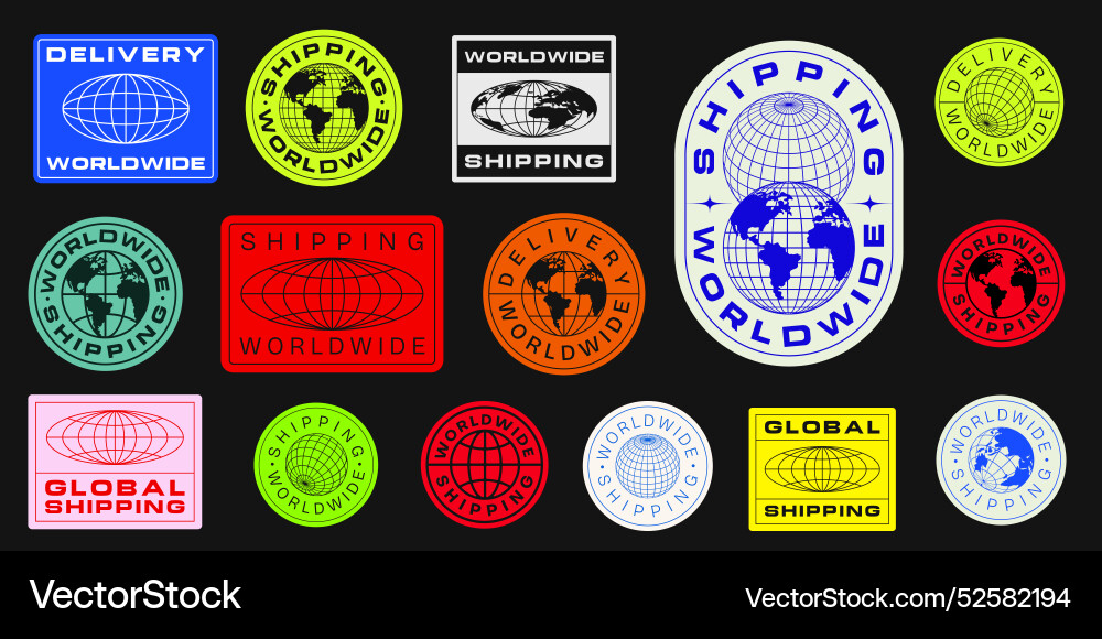 Global shipping sticker sign design Royalty Free Vector