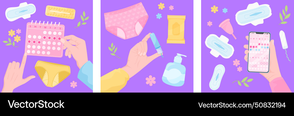 Menstruation square compositions set Royalty Free Vector