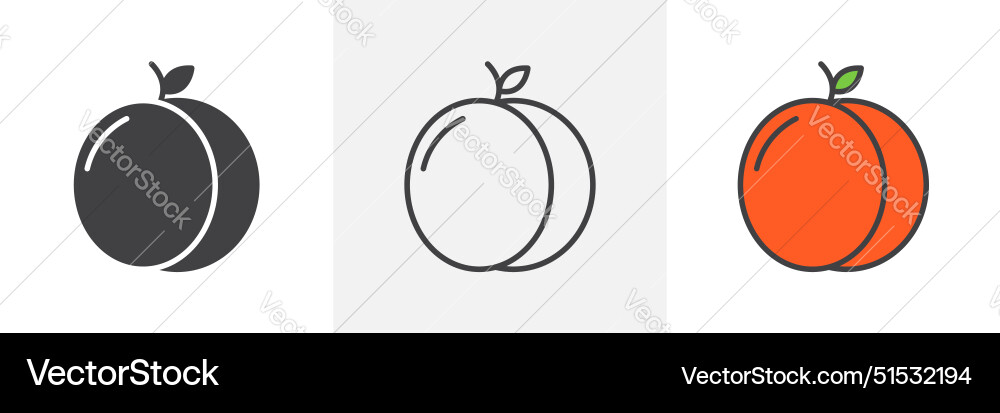 Peach icon set apricot fruit symbol butt sign Vector Image