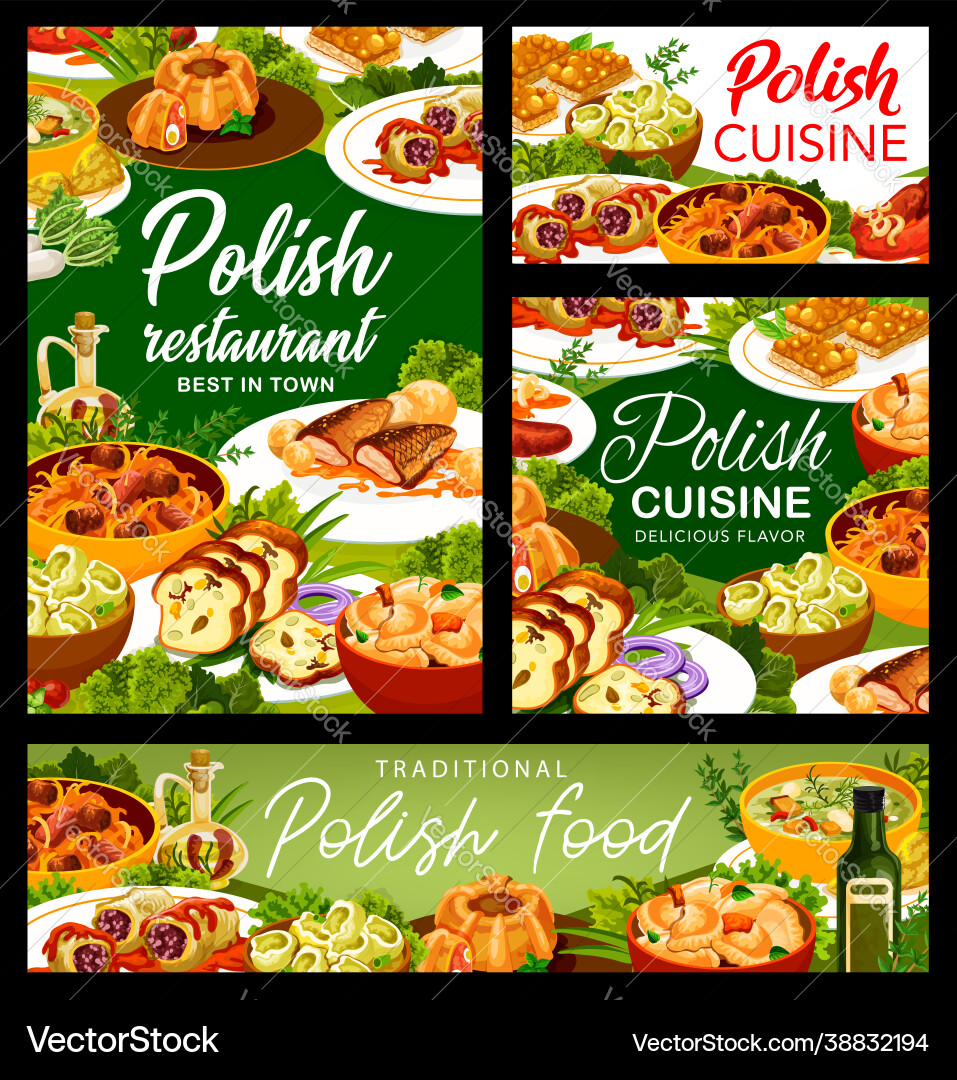 Polish food restaurant meals menu posters Vector Image