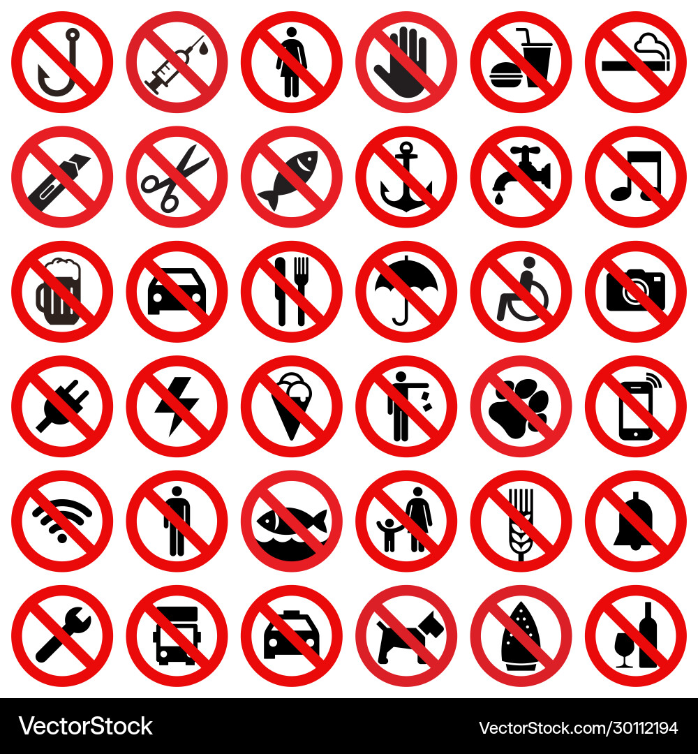 Prohibited Signs Set Royalty Free Vector Image