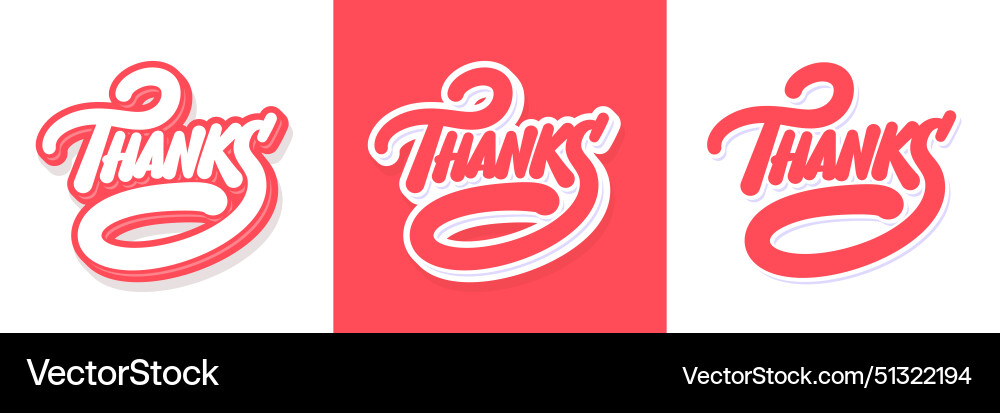 Thanks word handwritten letterings set Royalty Free Vector