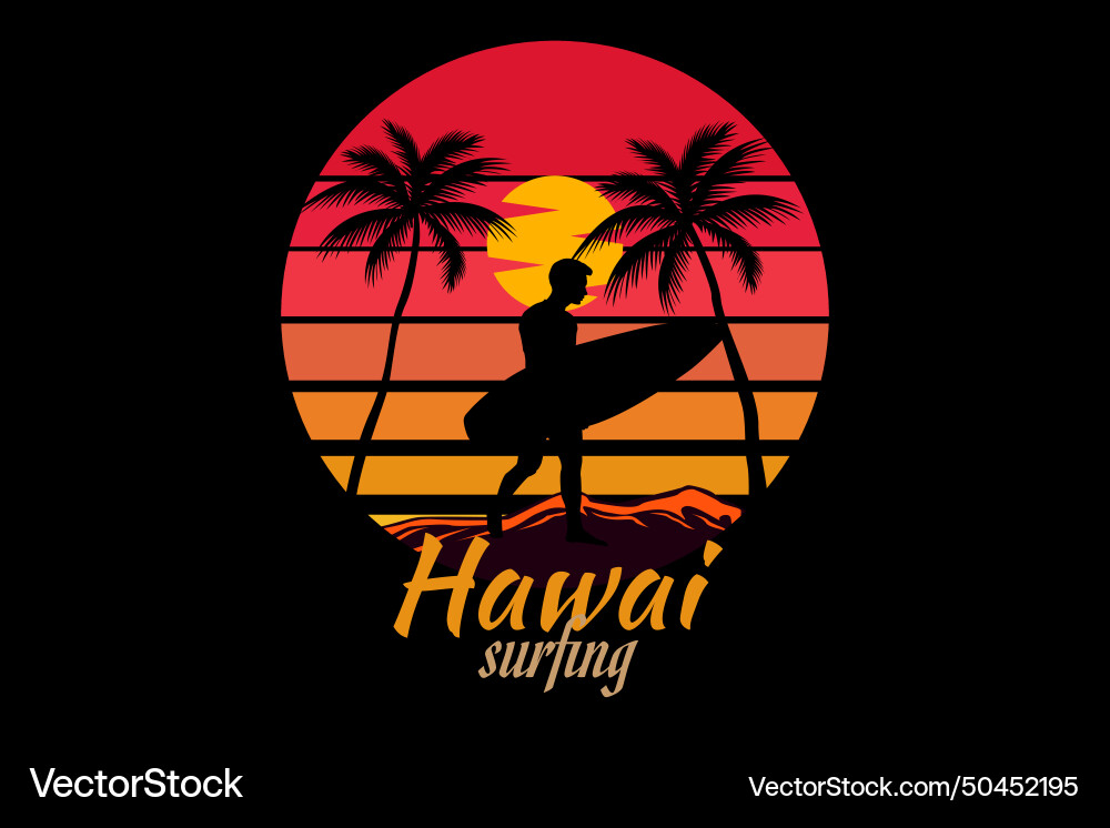 Hawaii surfing retro vintage sunset design Vector Image