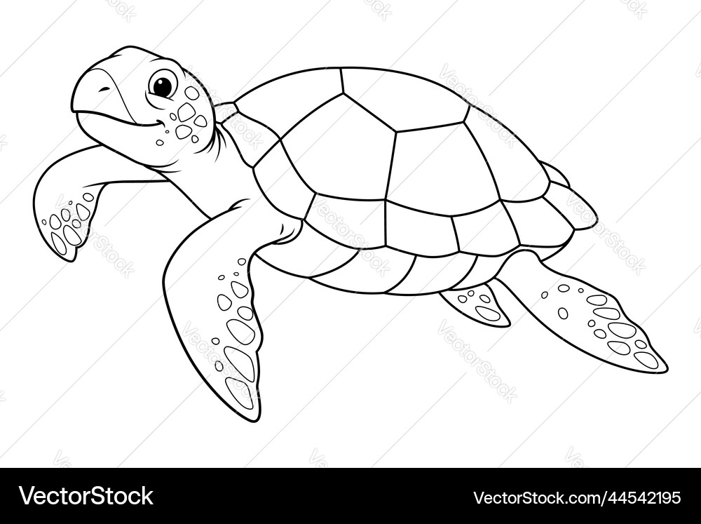 Sea turtle cartoon animal bw Royalty Free Vector Image