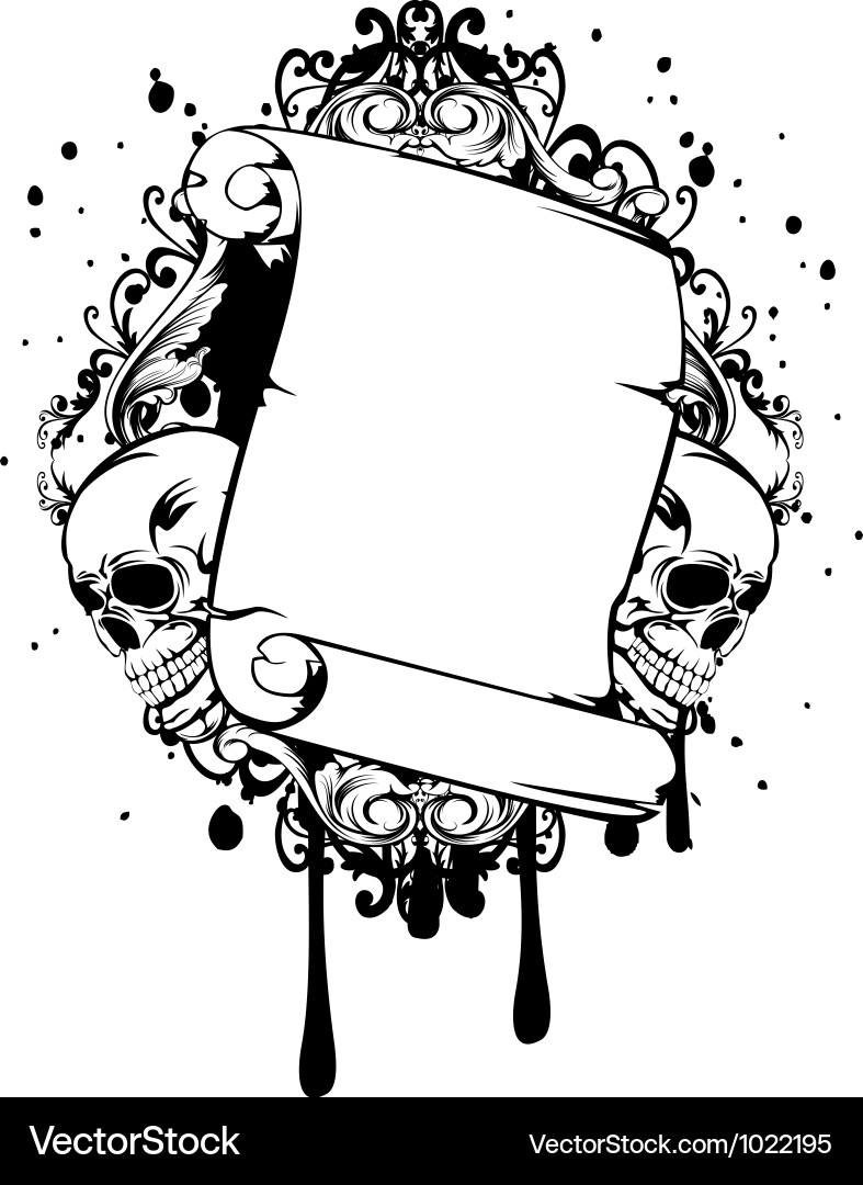 Skull with scroll and patterns Royalty Free Vector Image