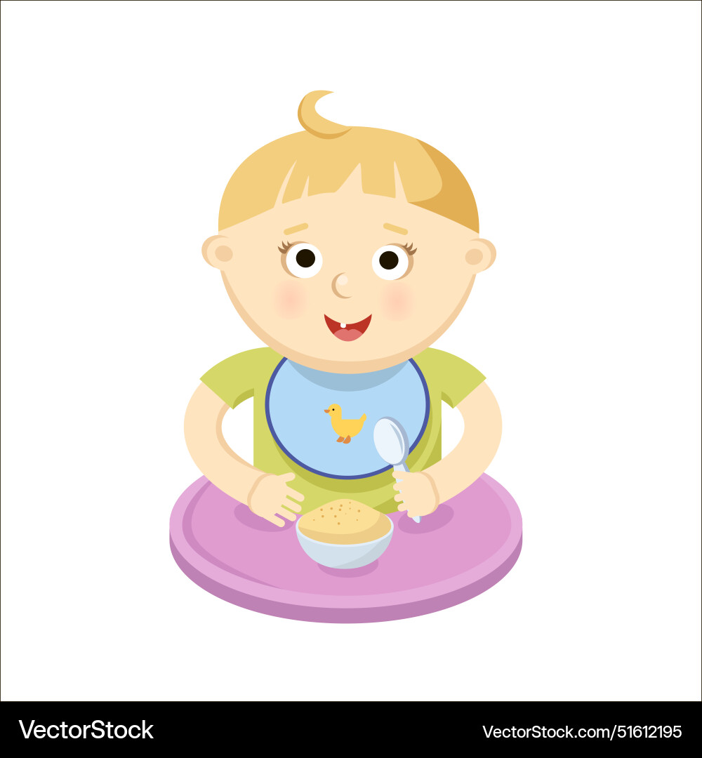 Small baby eating porrige Royalty Free Vector Image
