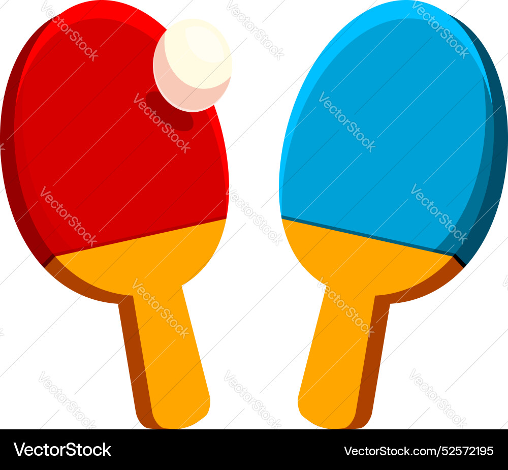 Two table tennis rackets with ball flying over red