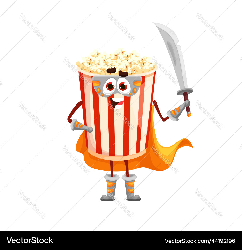 Cartoon popcorn defender character with sabre Vector Image