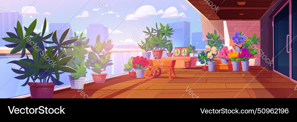 Home garden on high terrace or rooftop Royalty Free Vector