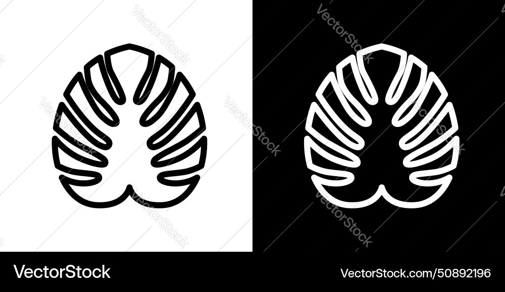 Monstera deliciosa plant leaf icon set Royalty Free Vector