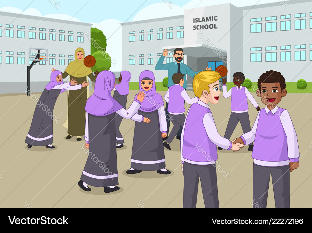 Muslim children playing in school playground Vector Image