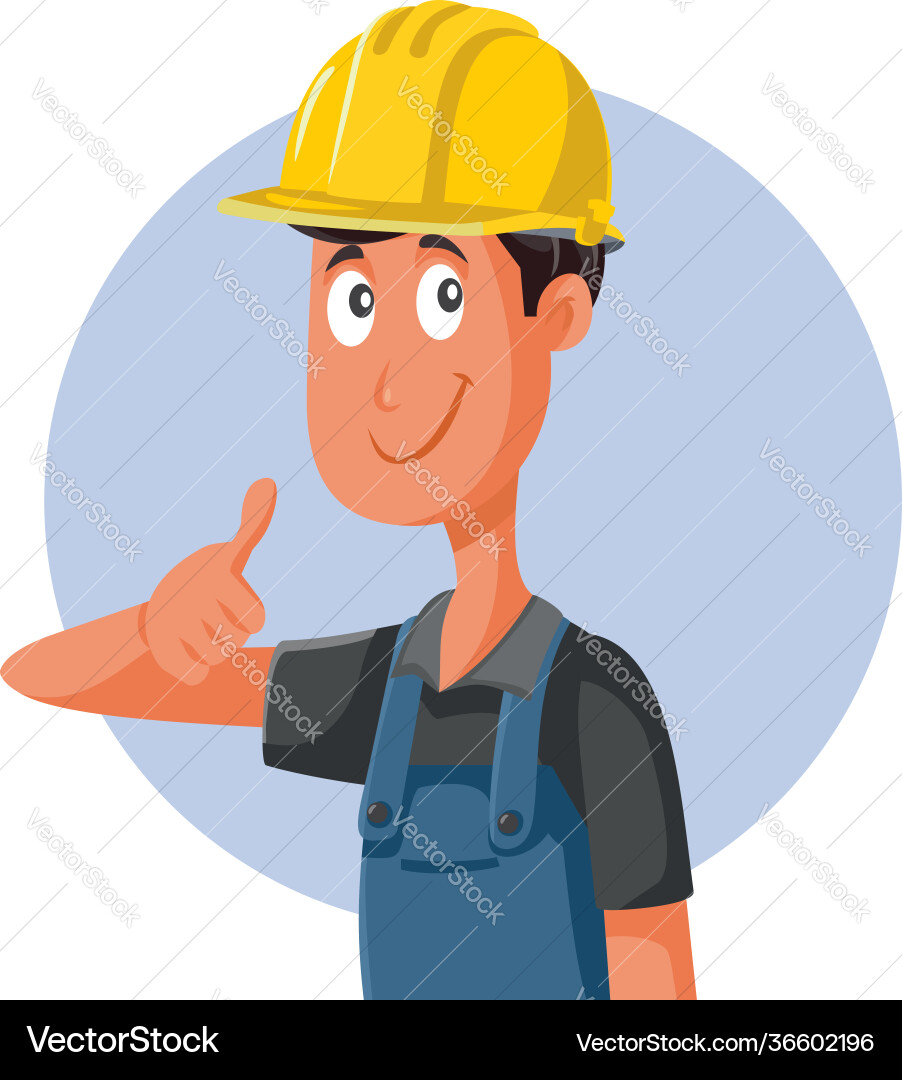 Worker wearing protective hard hat holding Vector Image