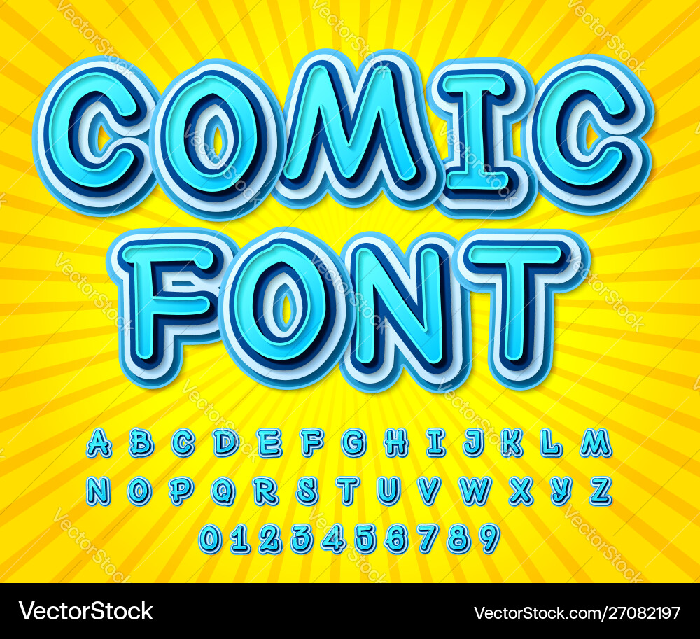 Blue comics font kid alphabet pop art style Vector Image