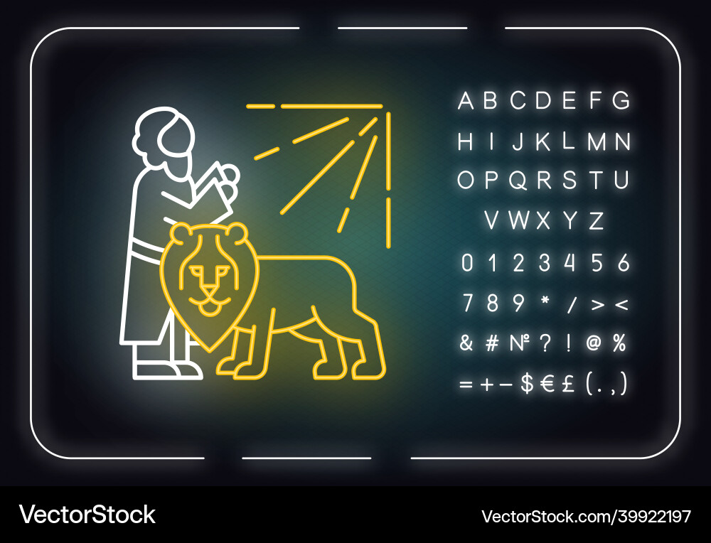 Daniel in lion den bible story neon light icon Vektorbild