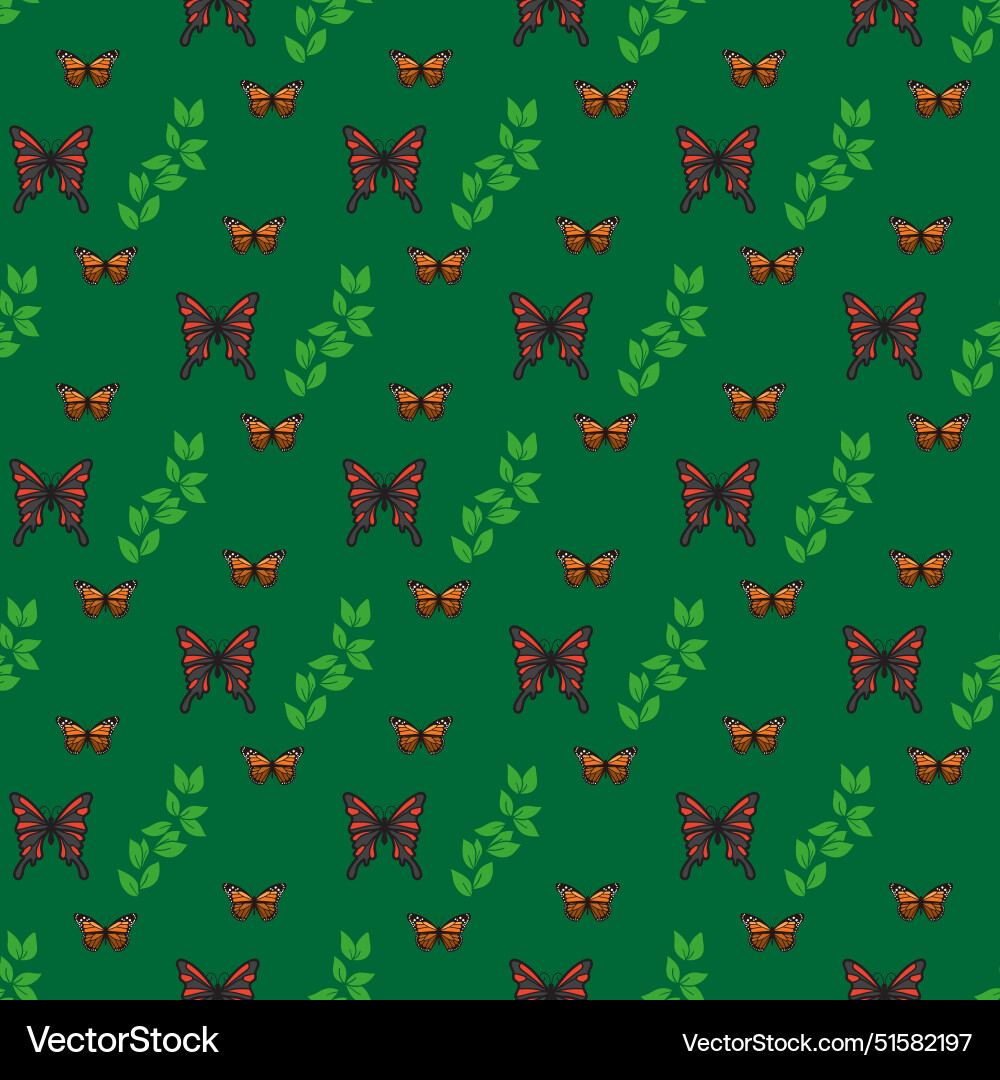 Flat butterflies pattern with leaf Royalty Free Vector Image