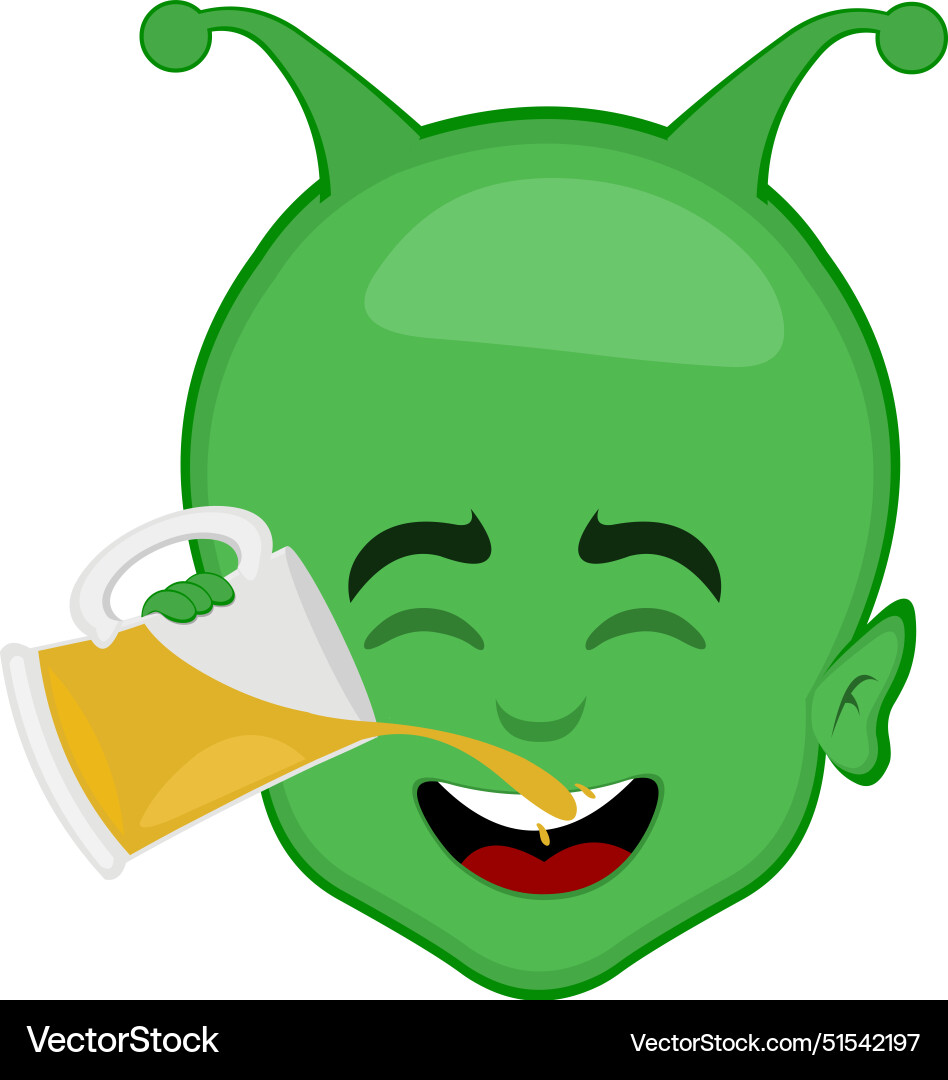 Green alien et head cartoon drinking beer glass Vector Image