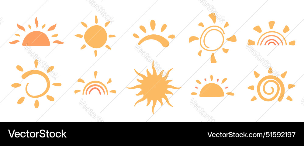 Hand drawn sun icon and symbol collection Vector Image