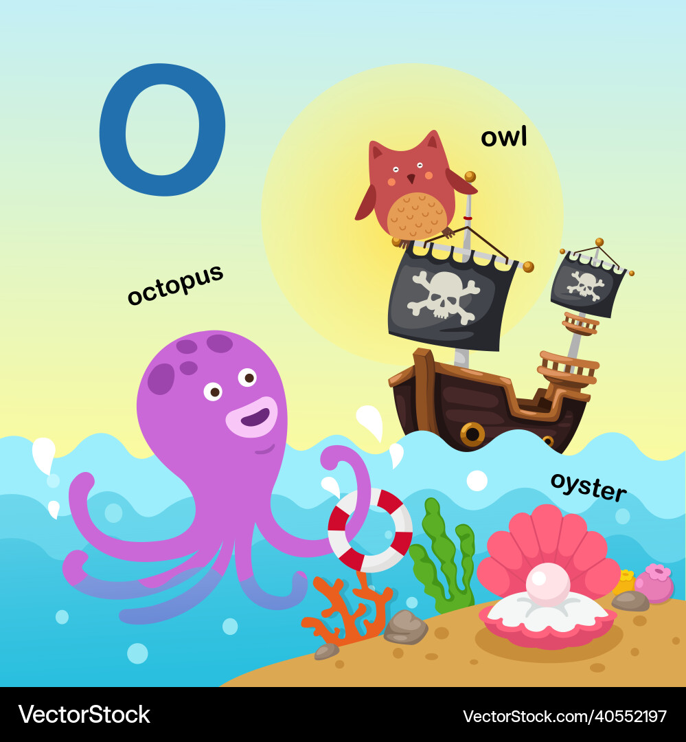 Isolated alphabet letter o-octopusowloyster Vector Image