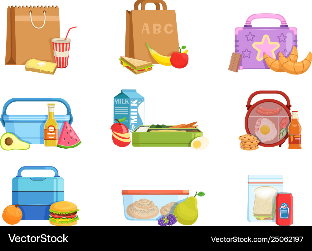 Kids School Lunch Boxes & Food Royalty Free Vector Image
