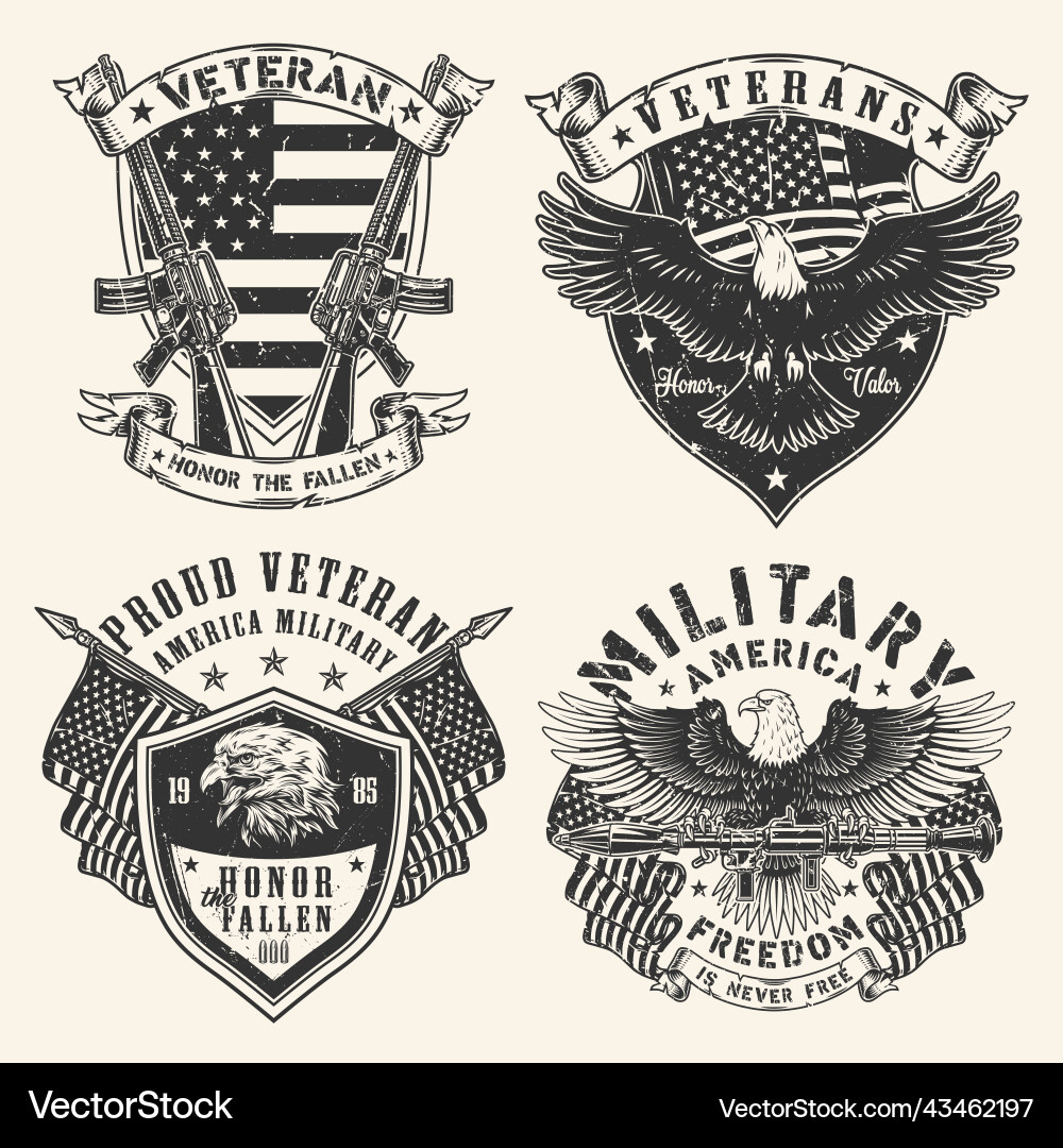 Military usa set poster monochrome Royalty Free Vector Image