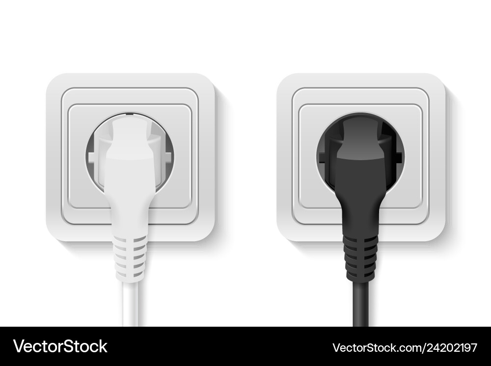 Realistic 3d white and black plug inserted Vector Image