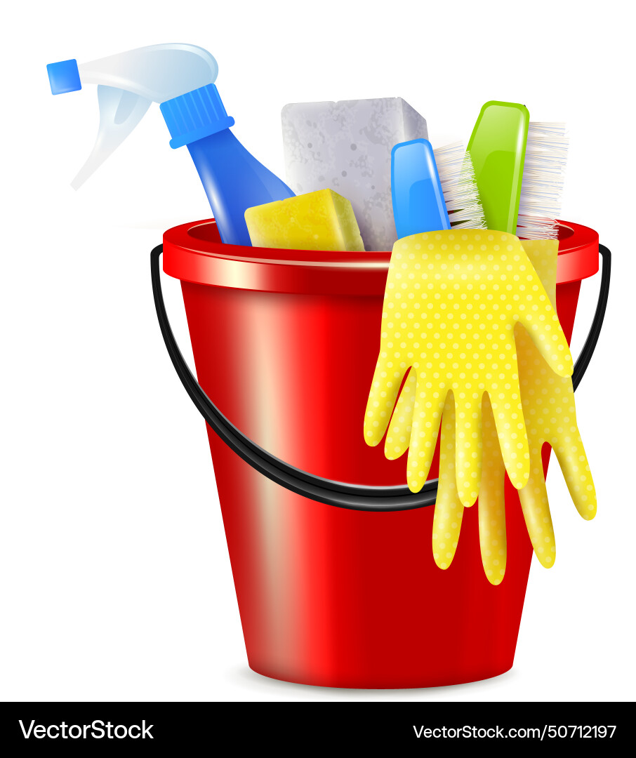 Realistic bucket cleaning composition Royalty Free Vector