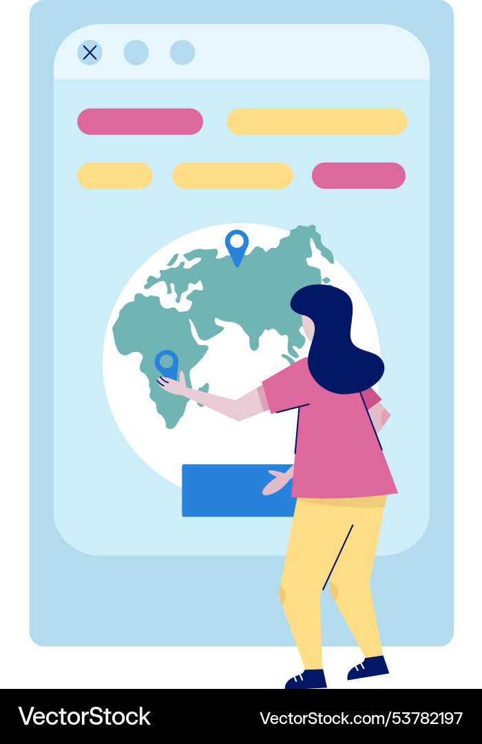 Woman using travel mobile app icon Royalty Free Vector Image
