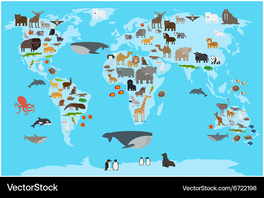 Animals world map Royalty Free Vector Image - VectorStock