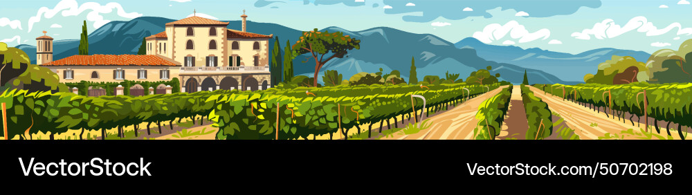 Color tuscan vineyard countryside villa Royalty Free Vector