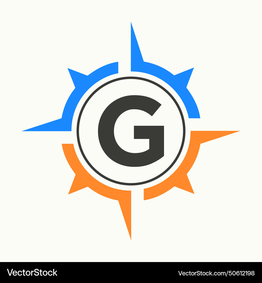 Compass logo on letter g alphabet navigator symbol