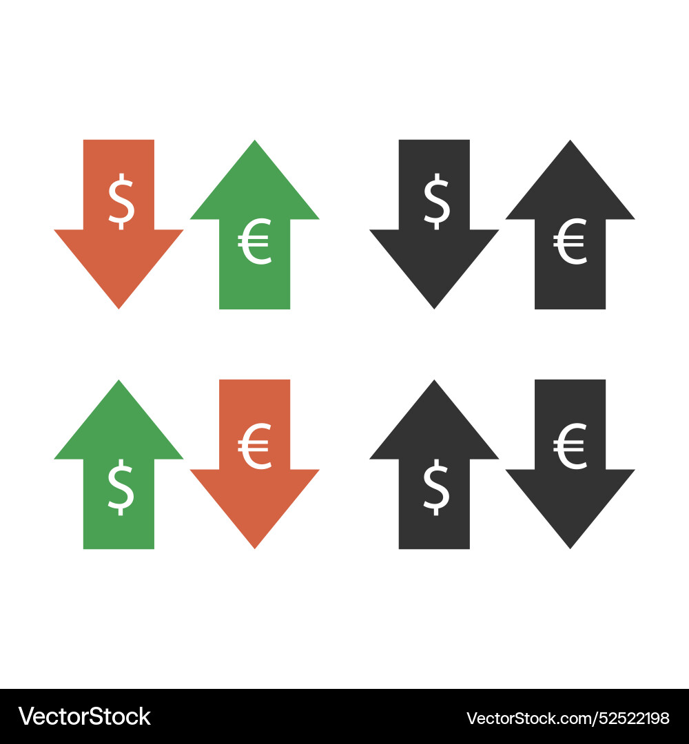 Euro and dollar currency up down arrow icon Vector Image