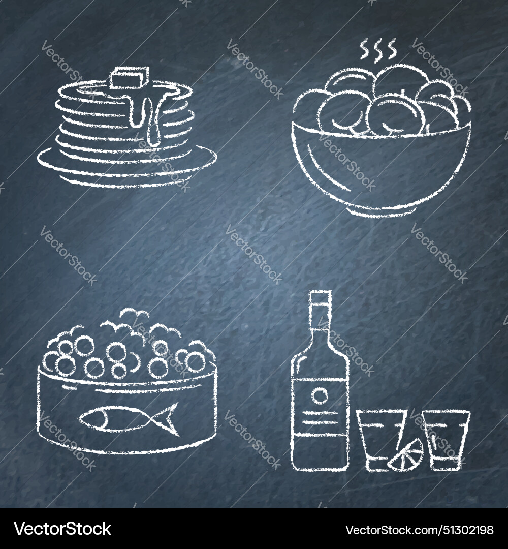 Russian national food icon set on chalkboard Vector Image