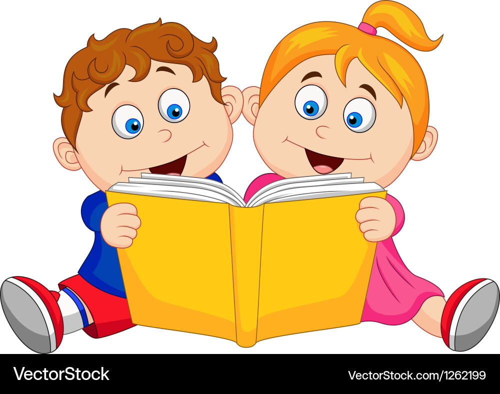 Children cartoon reading a book Royalty Free Vector Image
