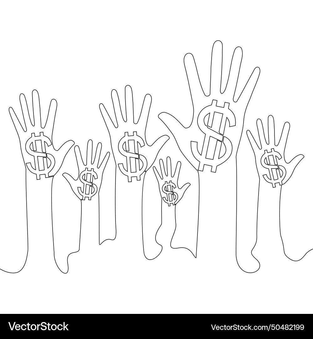 Continuous line helping hand with dollar symbol Vector Image