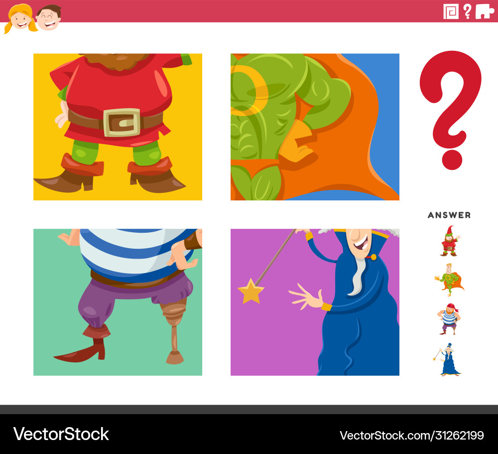 Guess fantasy characters game for kids Royalty Free Vector
