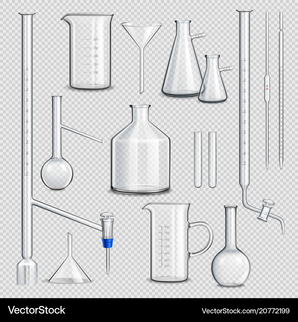 Laboratory glassware transparent set Royalty Free Vector